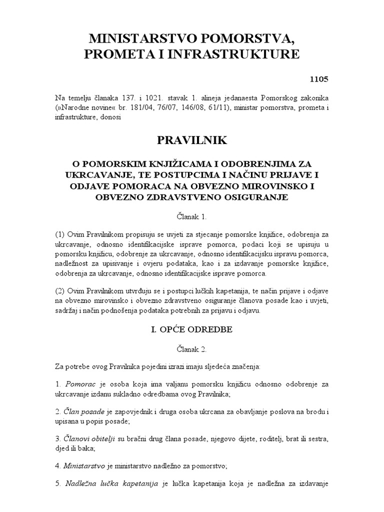 Pravilnik Pomorske Knjizice Mirovinsko Zdravstveno Osiguranje | PDF