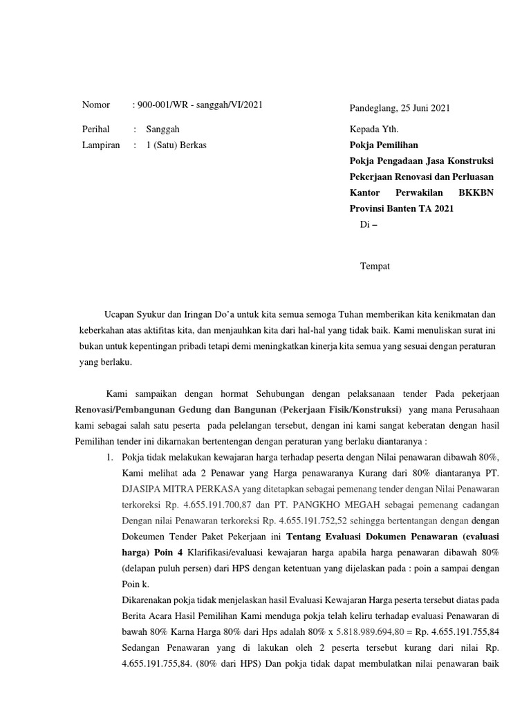 Contoh Surat Sanggahan | PDF