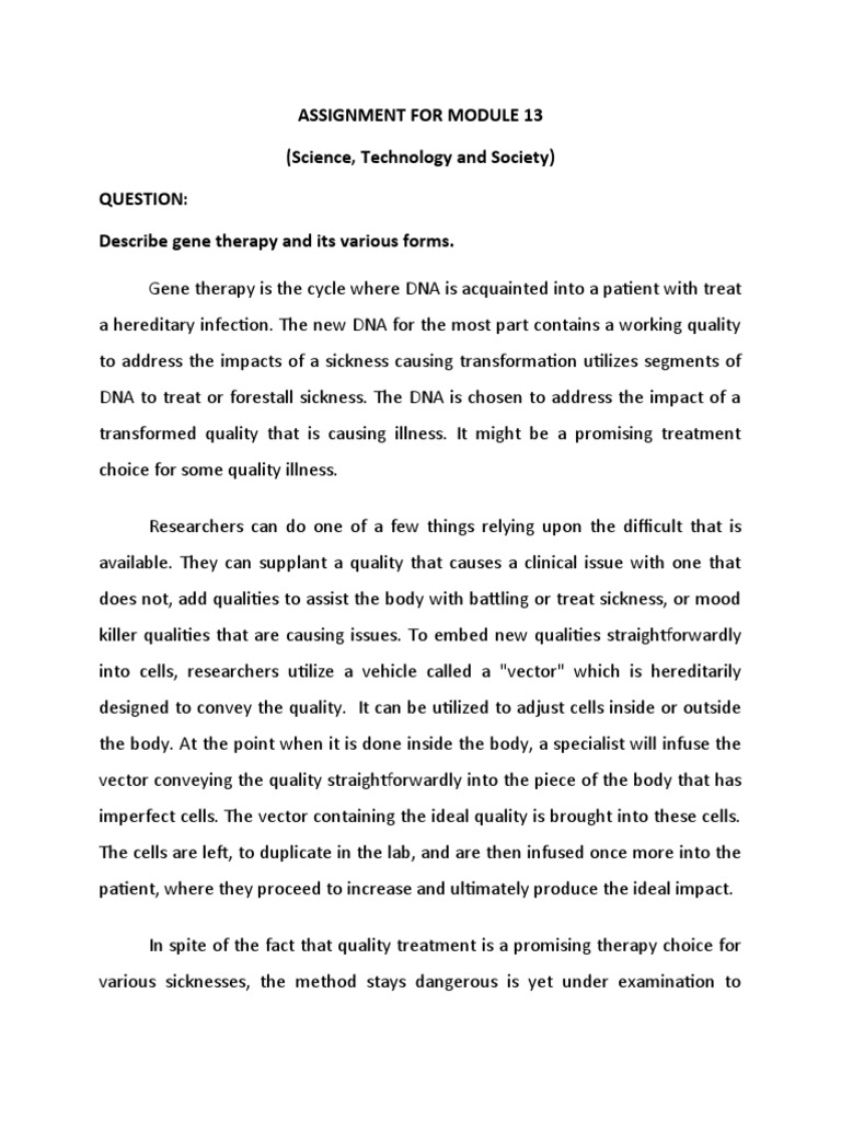 Assignment For Module 13 (Science, Technology and Society) Describe ...