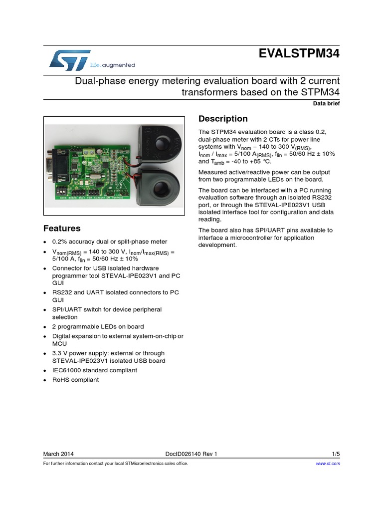 Evalstpm34: Dual-Phase Energy Metering Evaluation Board With 2 Current Transformers Based On The ...