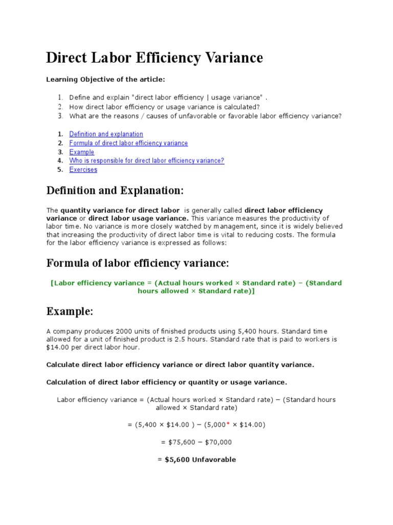 Direct Labor Efficiency Variance | PDF | Labour Economics | Inventory