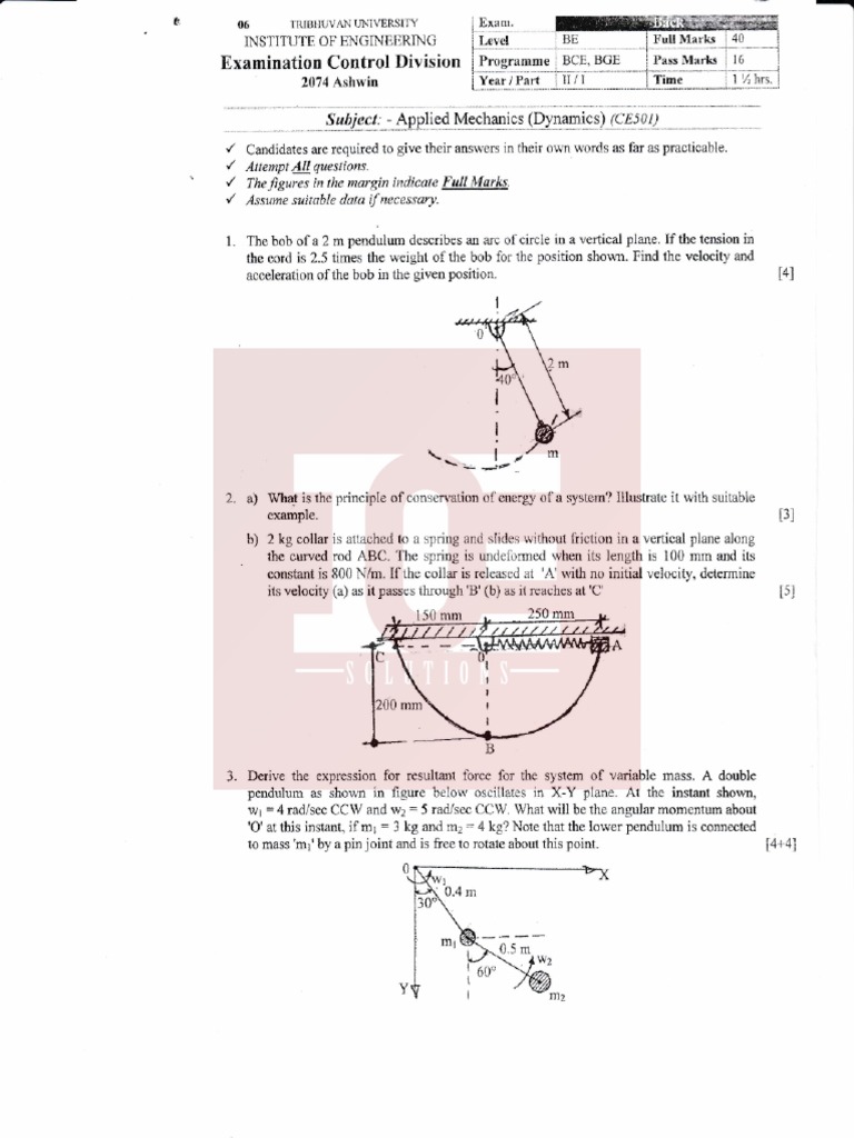 Applied Mechanics (Dynamics) (CE501) - Compressed | PDF