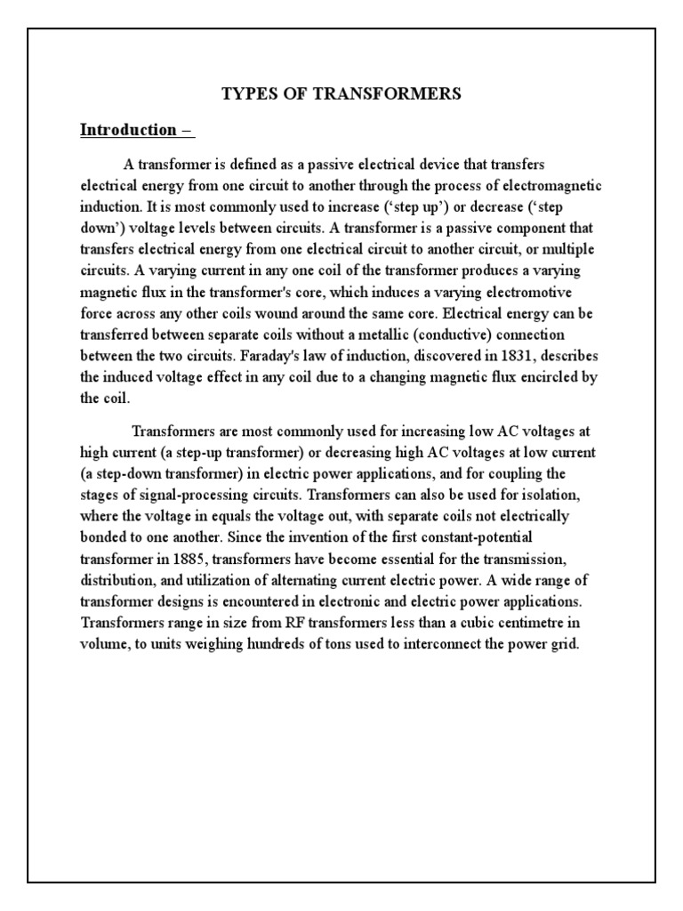 Types of Transformers | Download Free PDF | Transformer | Electromagnetic Induction