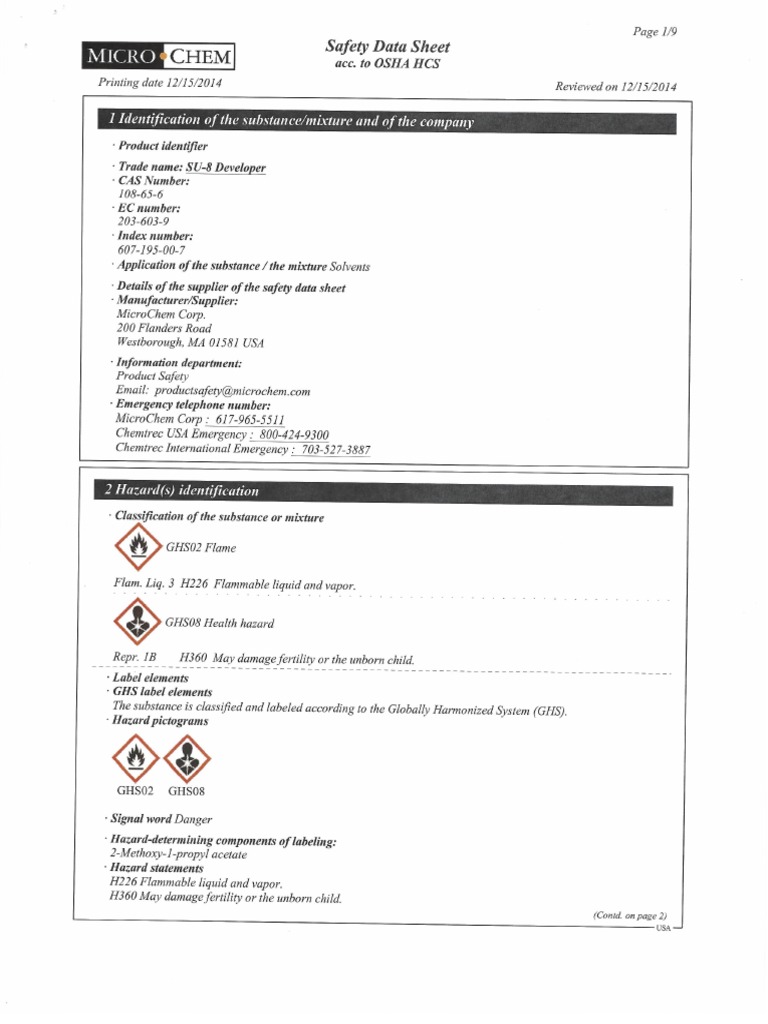 SU 8 Developer MSDS | PDF