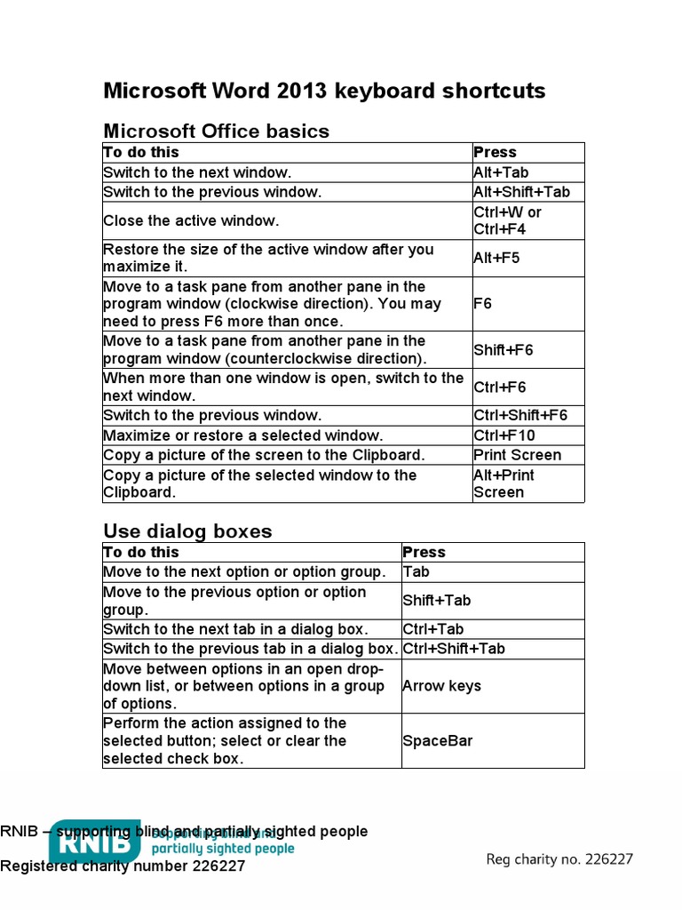 Microsoft Word 2013 Keyboard Shortcuts | PDF | Computer Keyboard ...