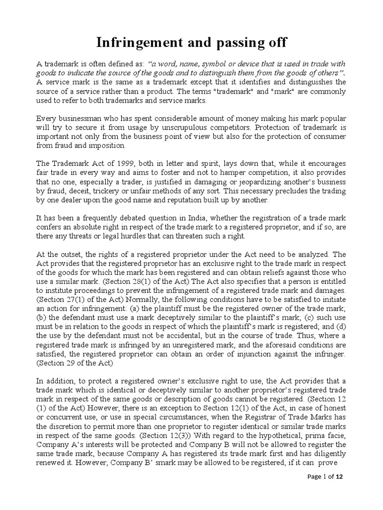 Infringement and Passing Off 2 | Download Free PDF | Trademark | Damages