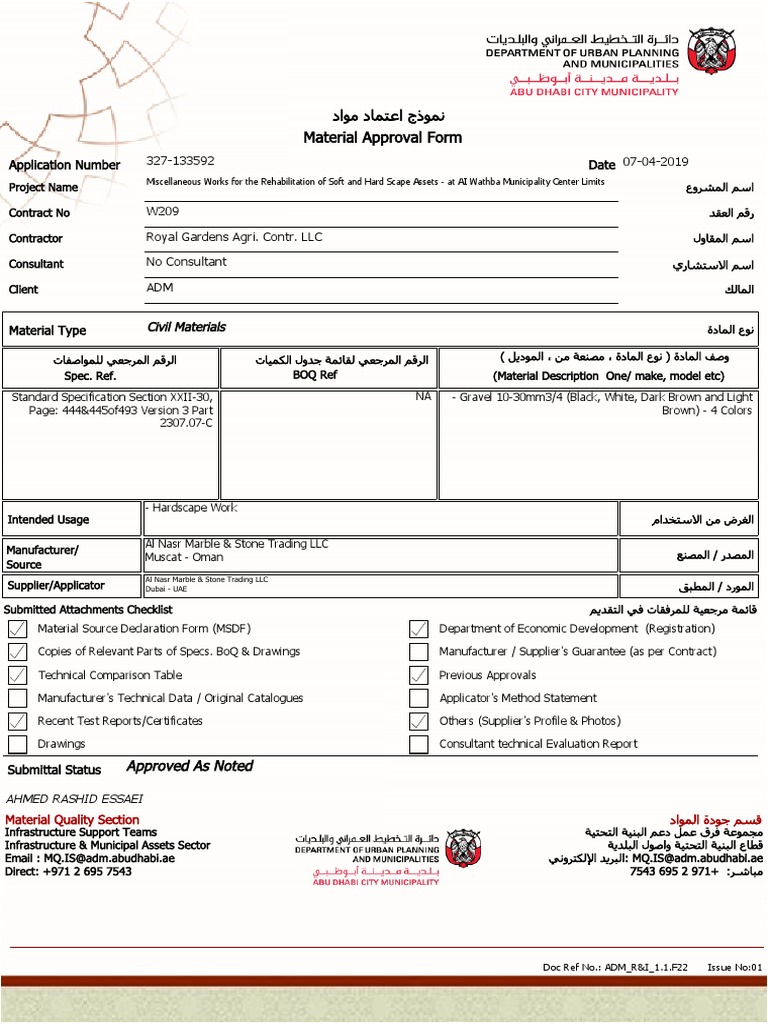 Material Approval Form: Approved As Noted | PDF | Specification ...