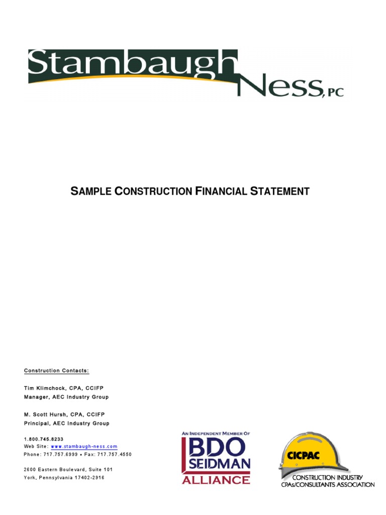 Sample Contractor Financial Statement by Stambaugh Ness | PDF | Net ...