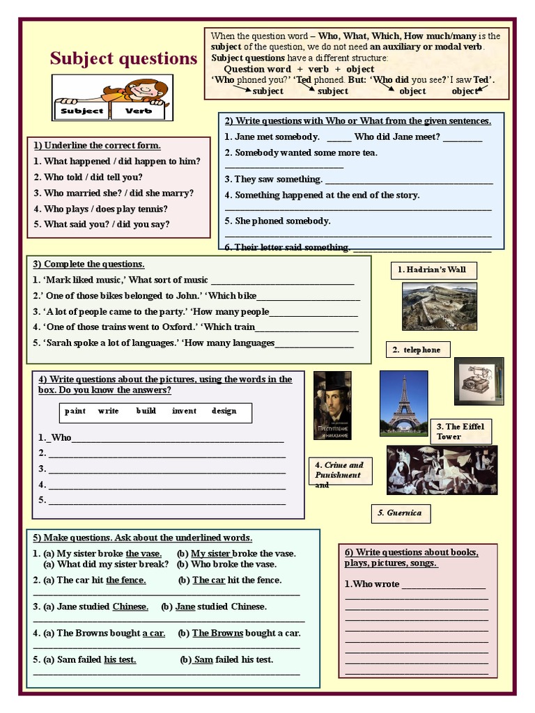 Subject Questions: Question Word + Verb + Object | PDF | Question | Verb