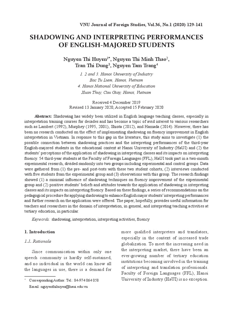 Shadowing and Interpreting Performances of English-Majored Students | PDF | Language ...