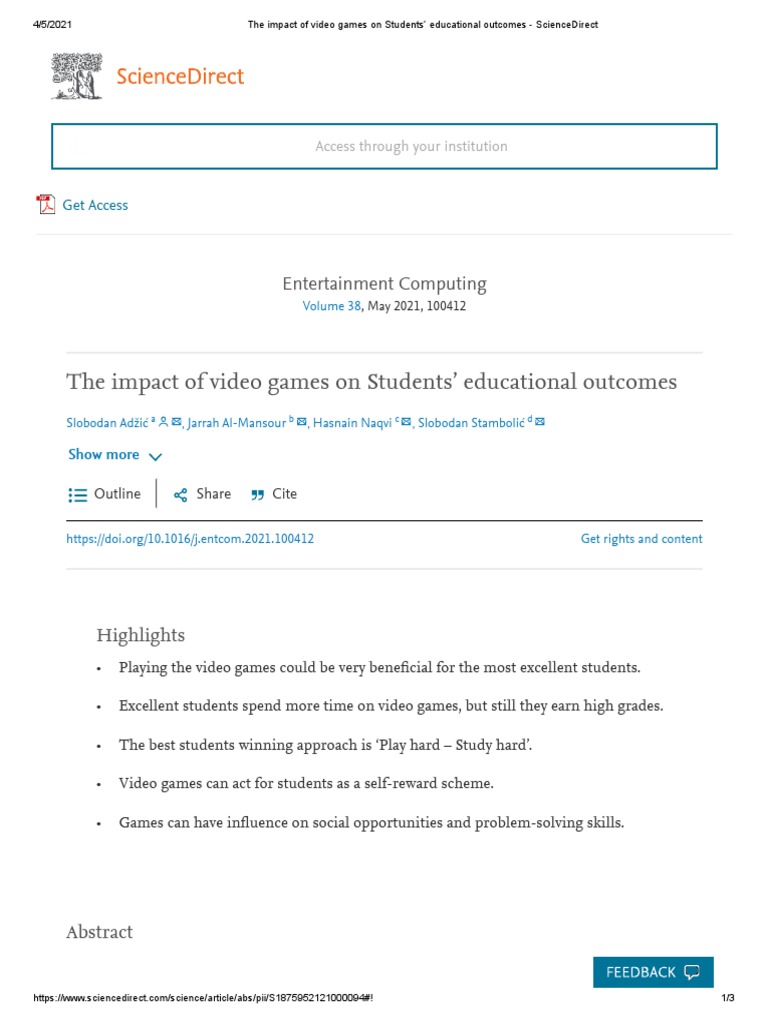 The Impact of Video Games On Students' Educational Outcomes ...