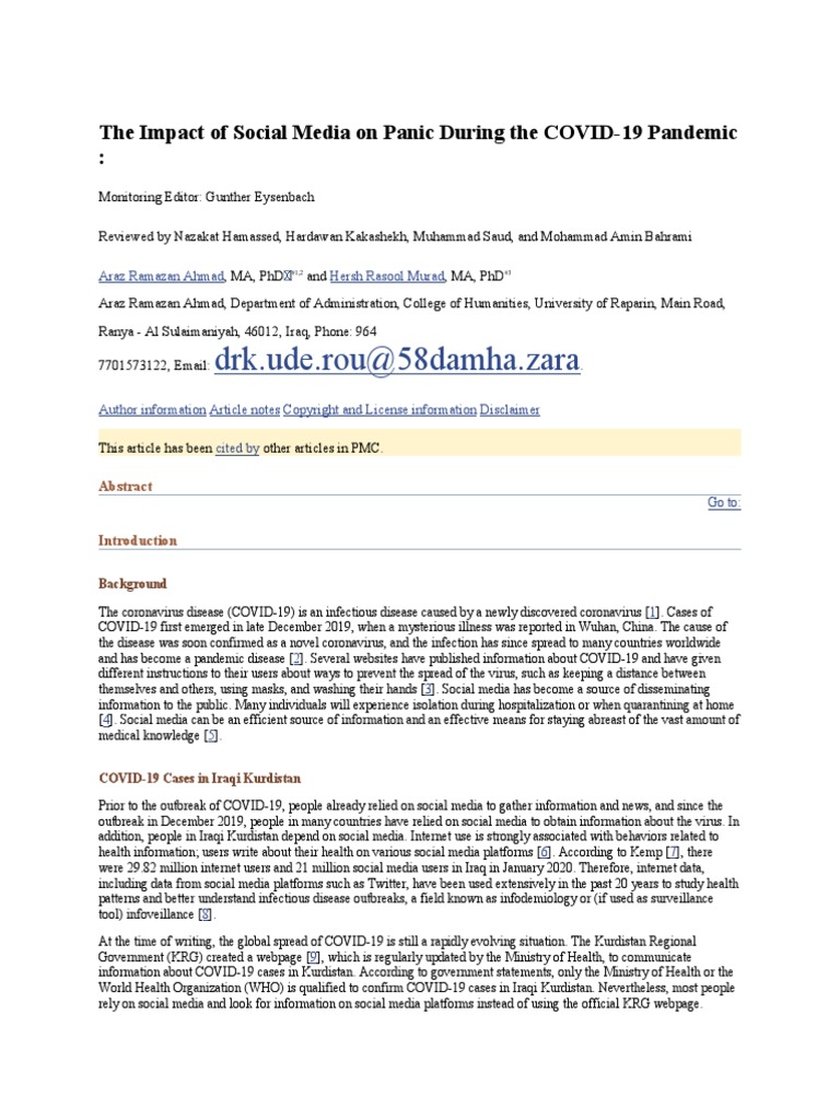 The Impact of Social Media On Panic During The COVID | PDF | Social ...
