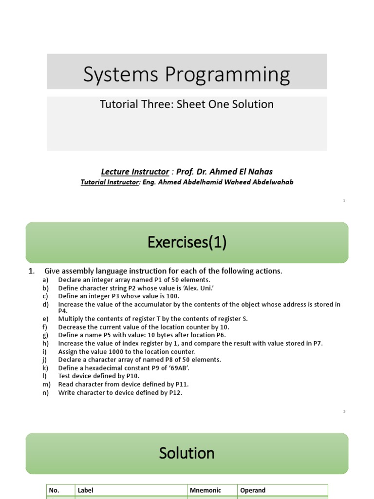 Systems Programming: Tutorial Three: Sheet One Solution | PDF | Assembly Language | Array Data ...