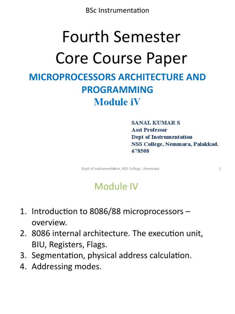 Fourth Semester Core Course Paper: Microprocessors Architecture and ...