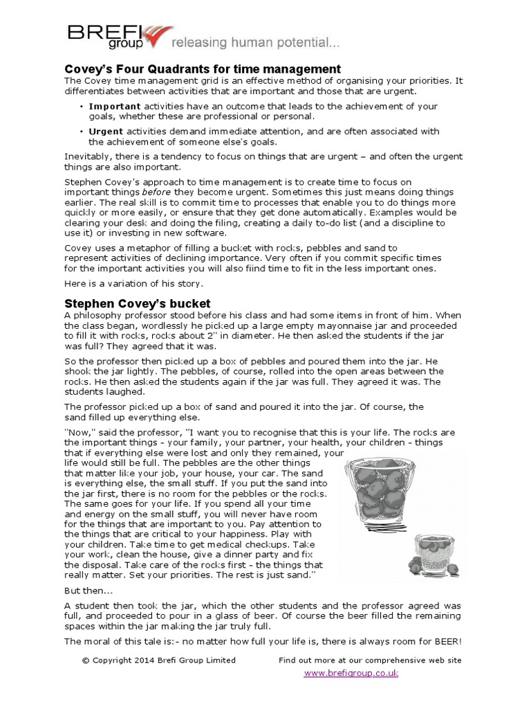 Coveys 4 Quadrants Exercise | PDF