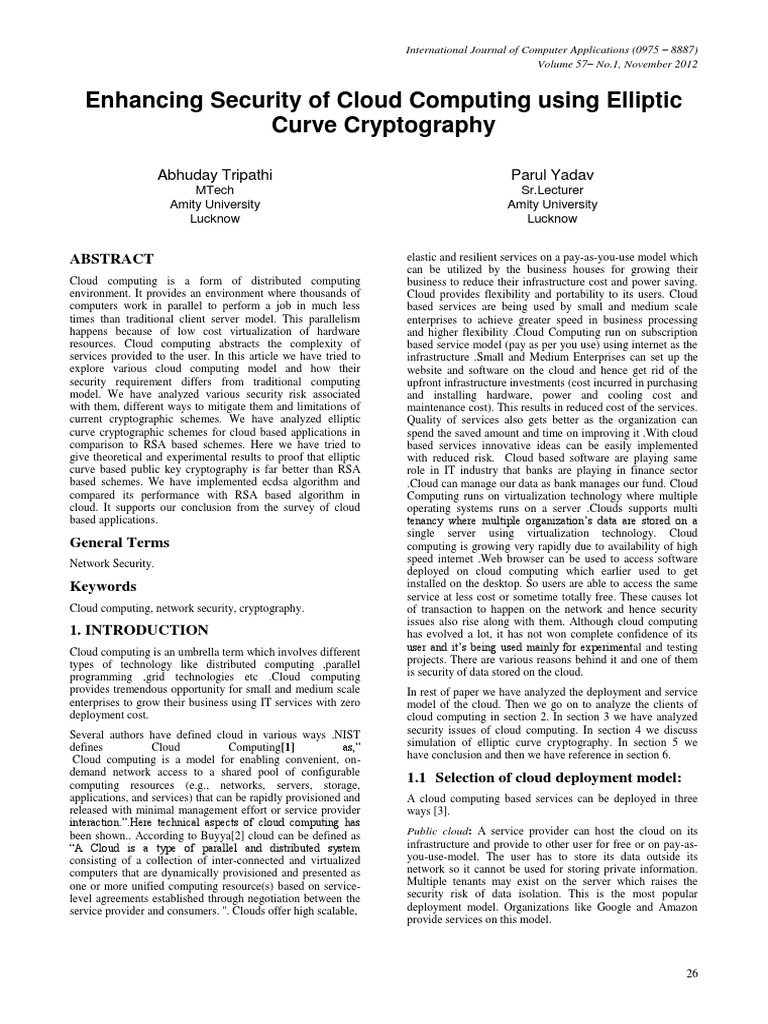 Enhancing Security Of Cloud Computing Using Elliptic Curve Cryptography Download Free Pdf