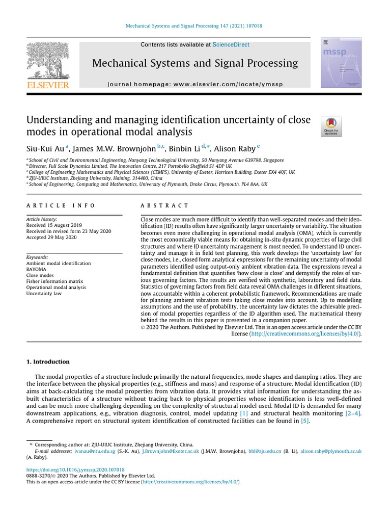 Understanding and Managing Identification Uncertainty of Close Modes in ... Understanding and Managing Identification Uncertainty of Close Modes in ...