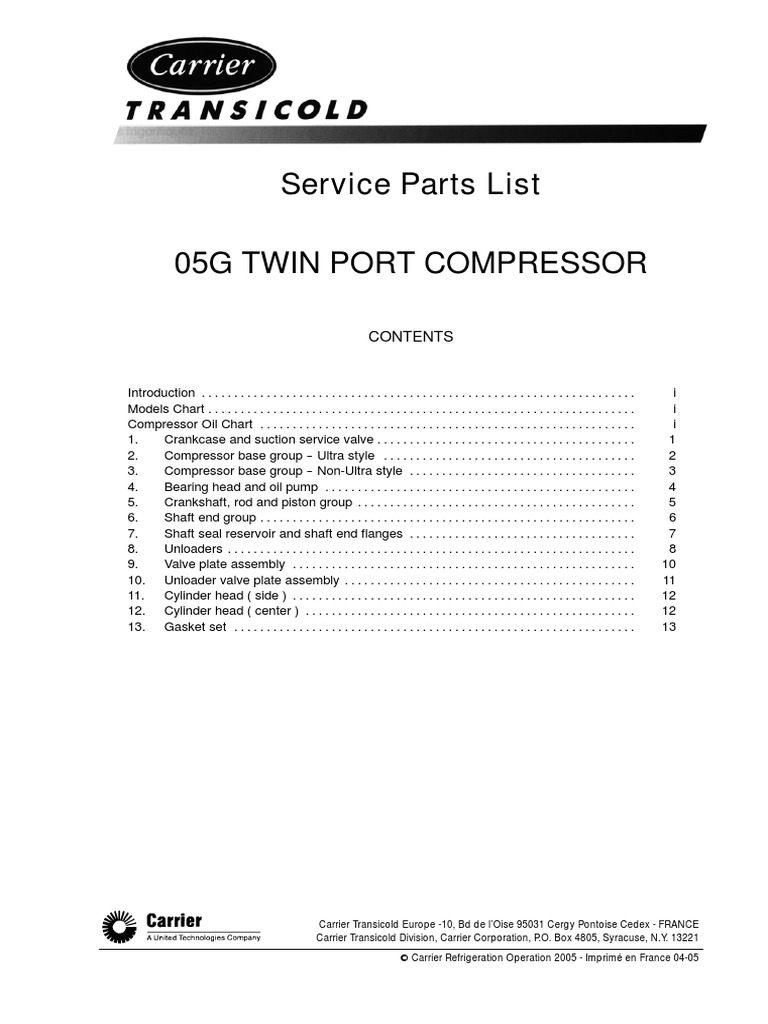 Service Parts List 05G Twin Port Compressor | PDF | Piston | Screw