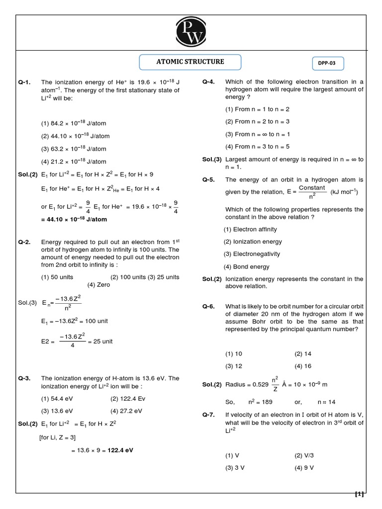 Atomic Structure DPP 03amit Sir Atomic Structure DPP 03amit Sir | PDF ...