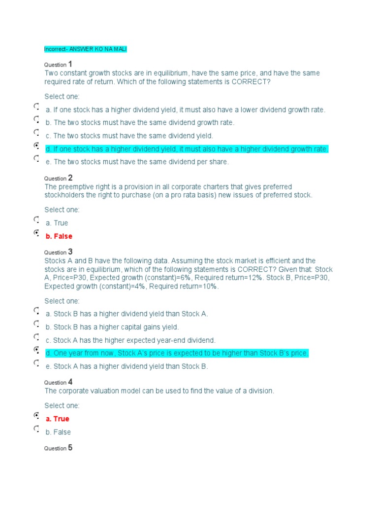 Analysis of Finance Exam Questions on Dividend Discount Models ...