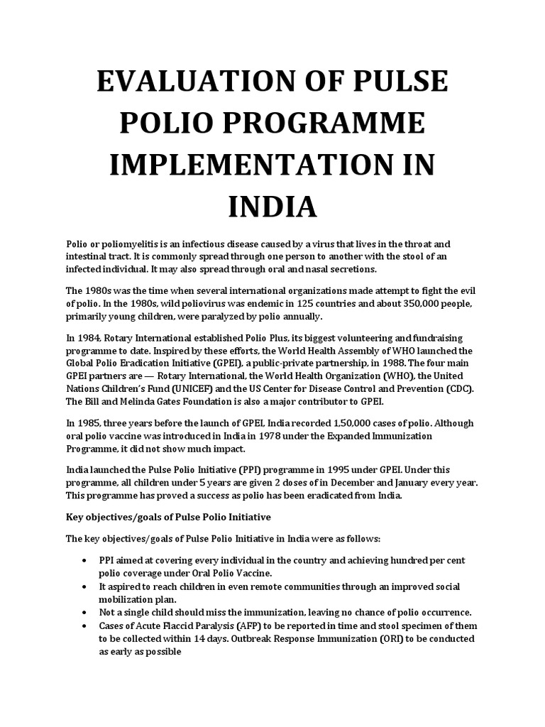 Pulse Polio Program Evaluation India | PDF | Eradication Of Infectious ...