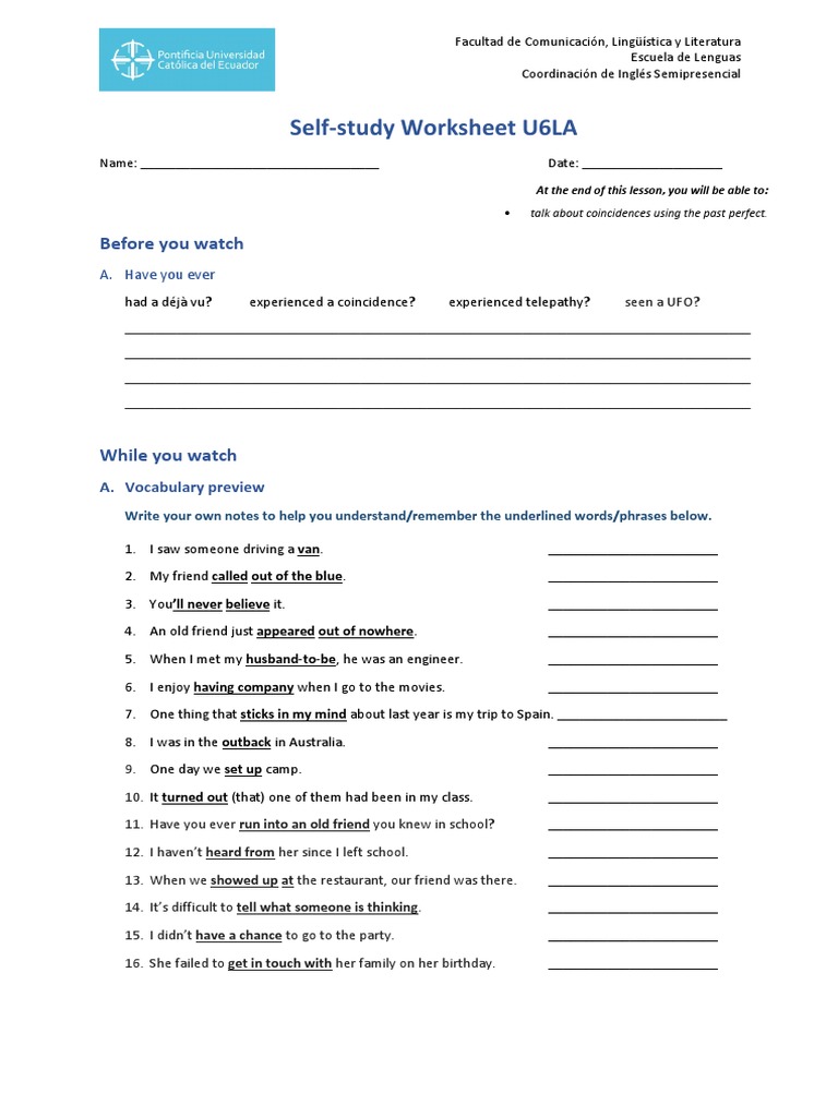 Self-Study Worksheet U6LA: Before You Watch | Download Free PDF ...