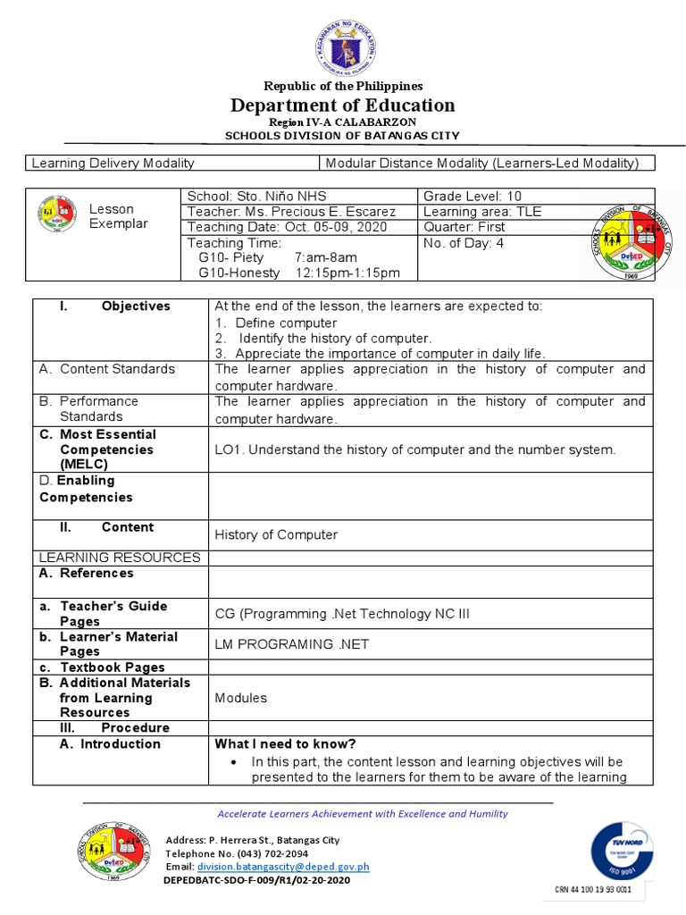 Department of Education: Region Iv-A Calabarzon Schools Division of ...