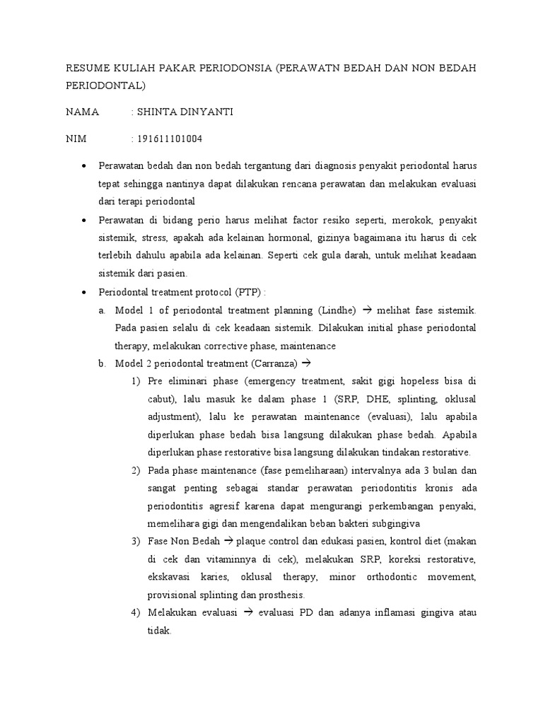 Resume Kuliah Pakar Periodonsia | PDF | Pengembangan Diri | Sains ...