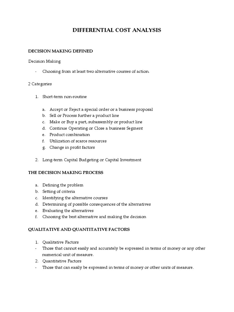 Differential Cost Analysis Part 1 | PDF | Cost | Opportunity Cost