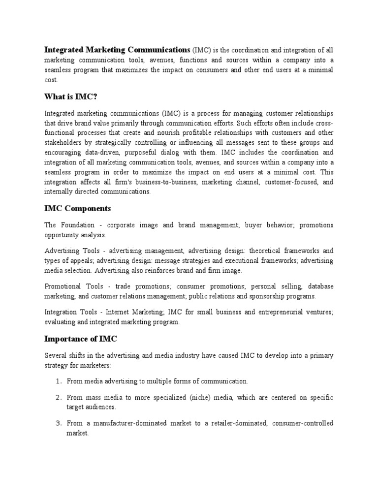 Integrated Marketing Communications | PDF | Marketing Communications ...
