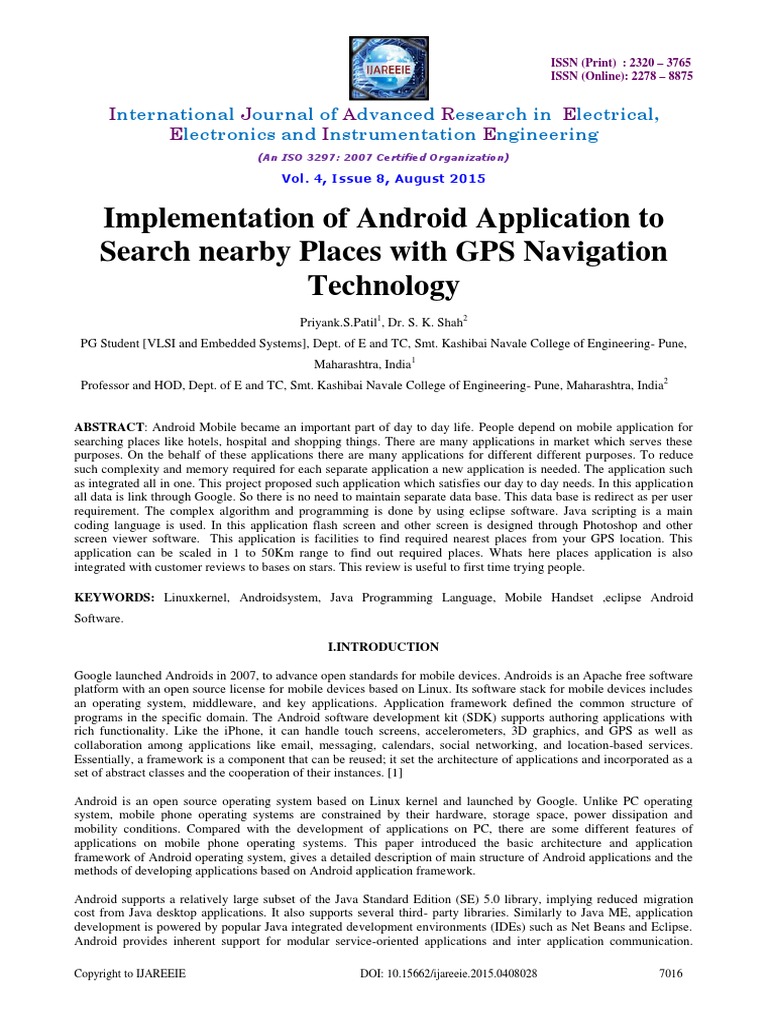 Implementation of Android Application To Search Nearby Places With GPS Navigation Technology ...