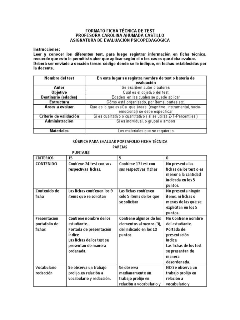 FORMATO FICHA TÉCNICA DE TEST Tami | PDF | Evaluación | Cognición