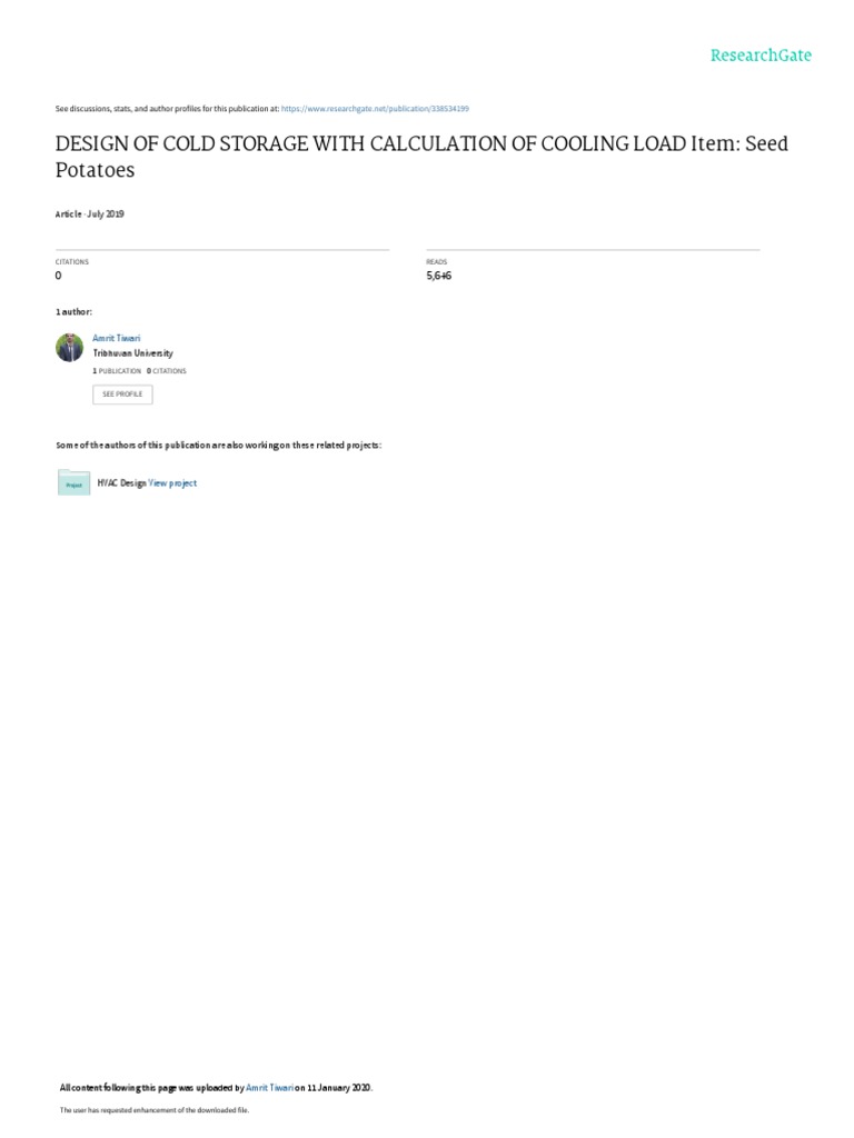 Design of Cold Storage With Calculation of Cooling Load Item: Seed ...