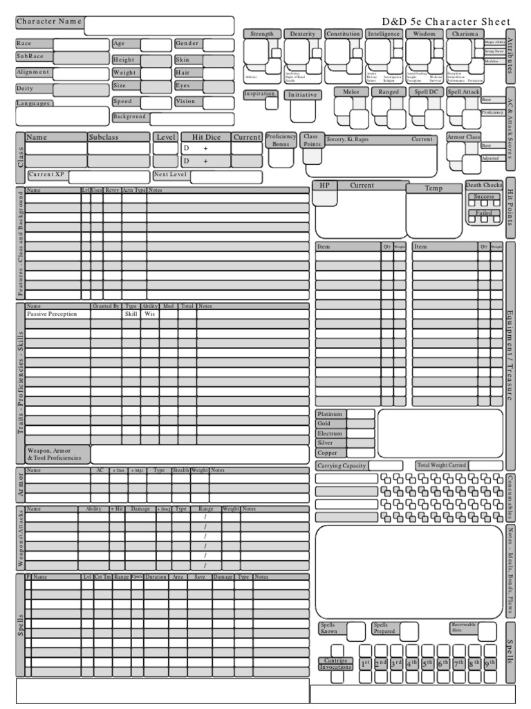 (D&D Basic 5th) Character Sheet 1pg v2 (Form) | PDF | Dungeons ...