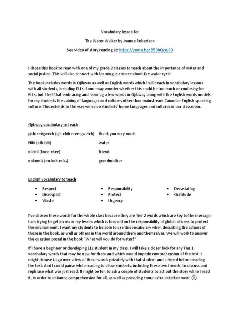 Vocabulary Lesson GR 2 The Water Walker | PDF | Vocabulary | English ...