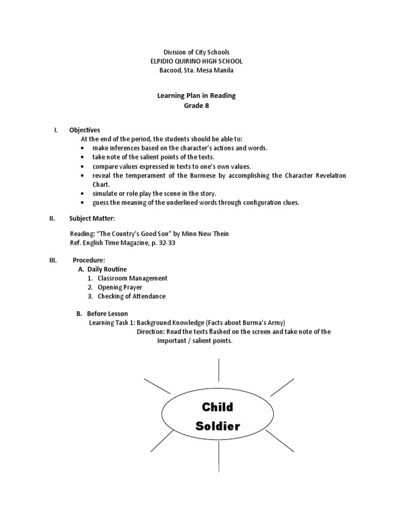 Grade 8 Reading Plan: Inferences & Values | PDF | Myanmar | Human Nature