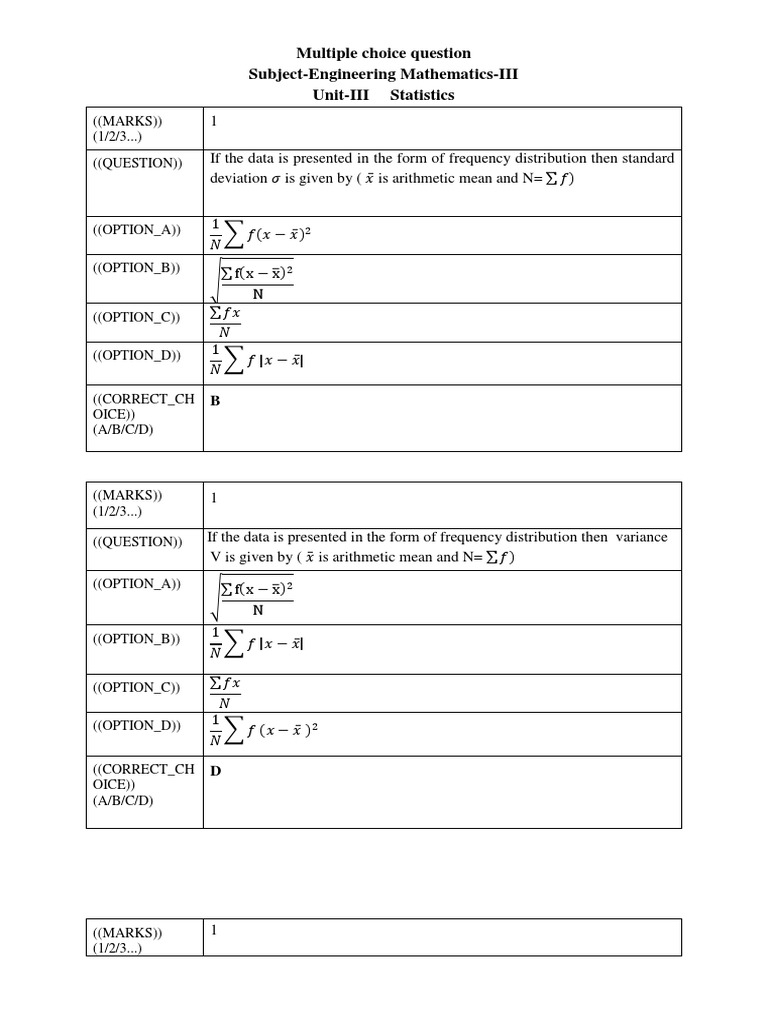 Multiple Choice Question Subject-Engineering Mathematics-III Unit-III ...