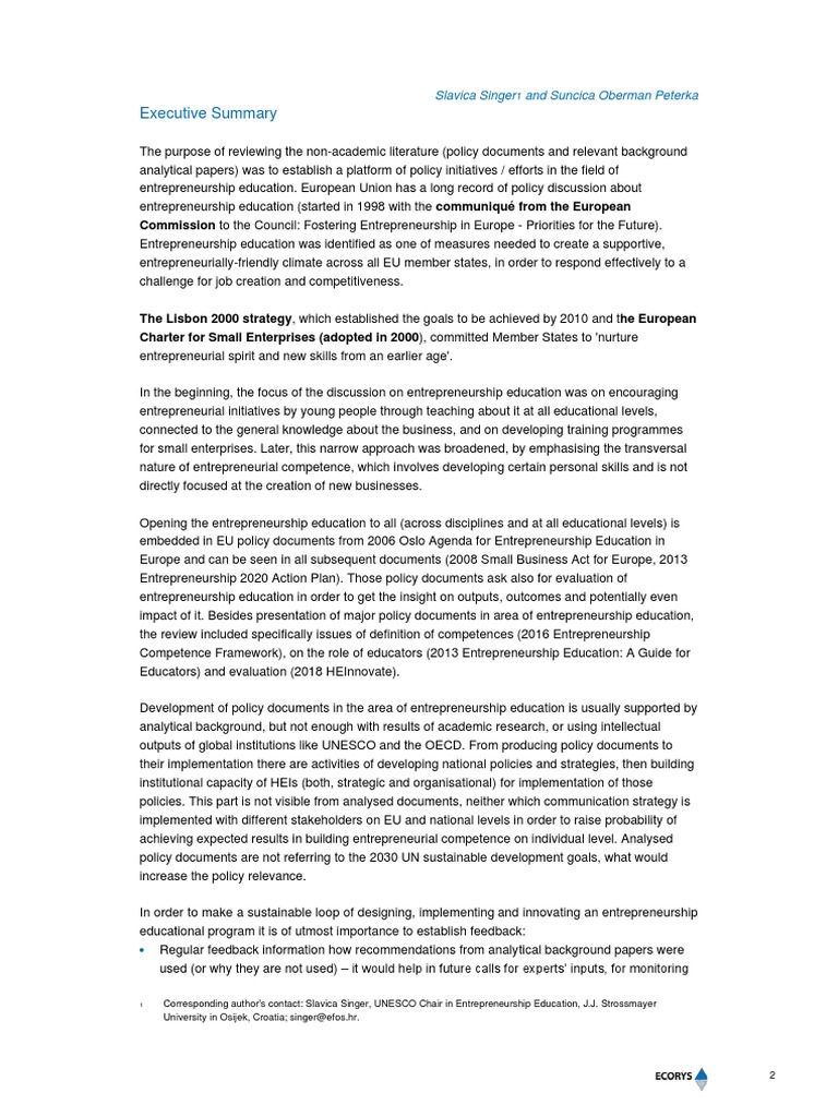 Executive Summary: Slavica Singer and Suncica Oberman Peterka | PDF ...