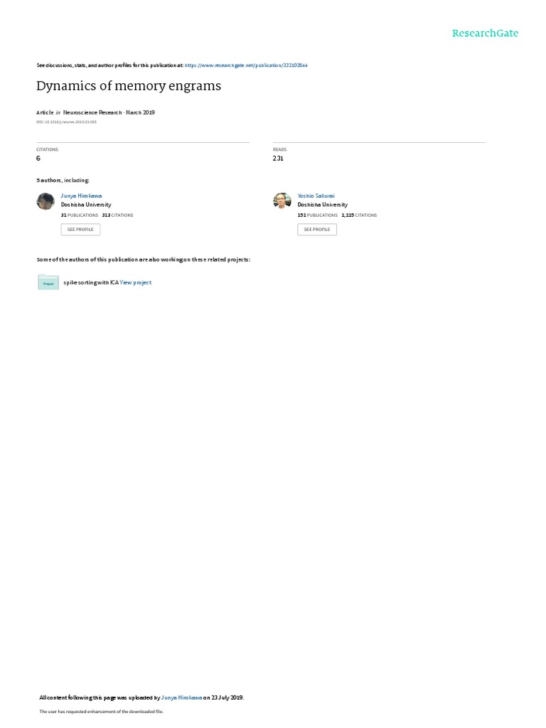 Dynamics of Memory Engrams: Neuroscience Research March 2019 | PDF ...