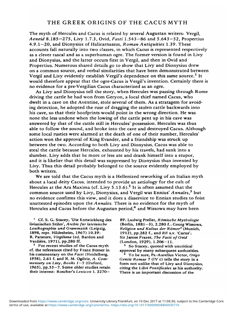 The Greek Origins of The Cacus Myth | PDF | Euripides | Greek Mythology