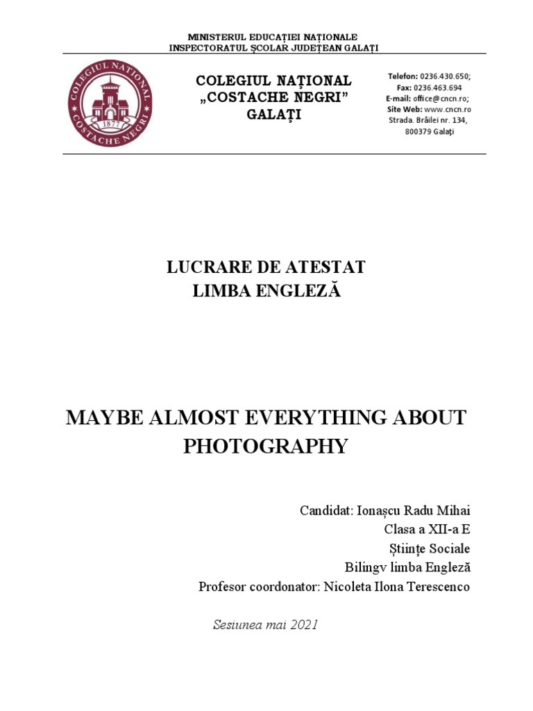 Maybe Almost Everything About Photography: Lucrare de Atestat Limba ...