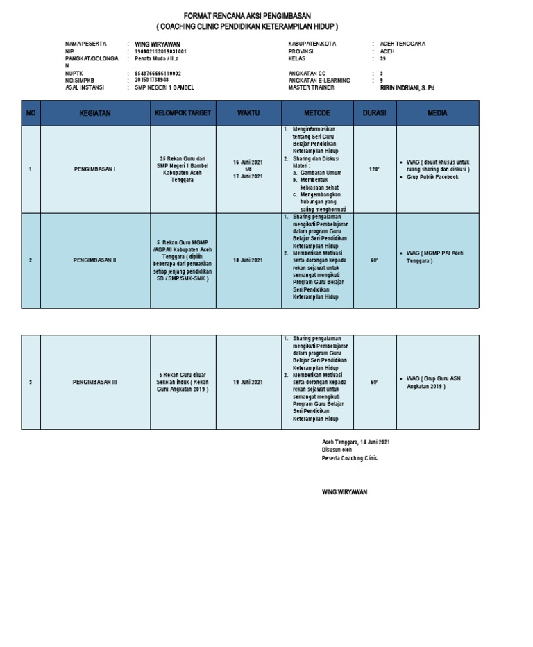 Format Rencana Aksi Pengimbasan | PDF