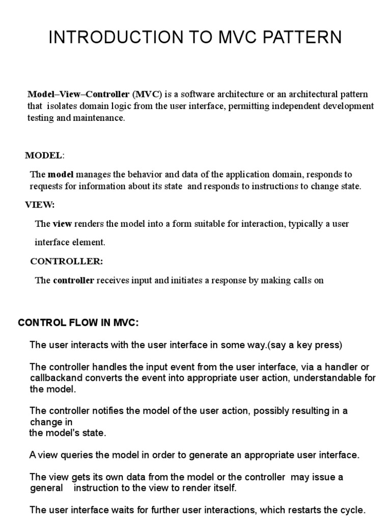 An Introduction to the Model-View-Controller Pattern and the Key ...
