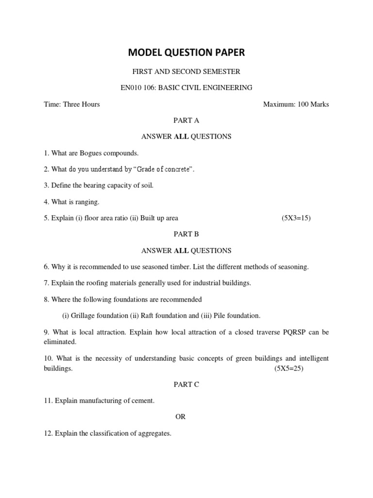 Model QN Paper BCE | PDF | Concrete | Civil Engineering