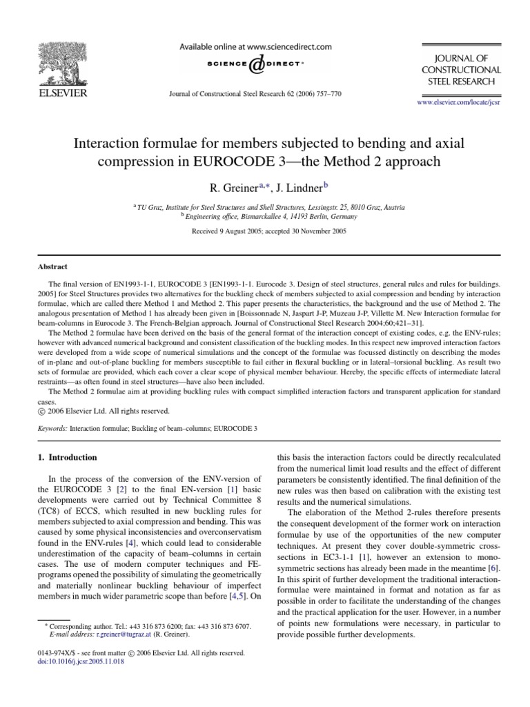 Interaction Formulae For Members Subjected To Bending and Axial ...