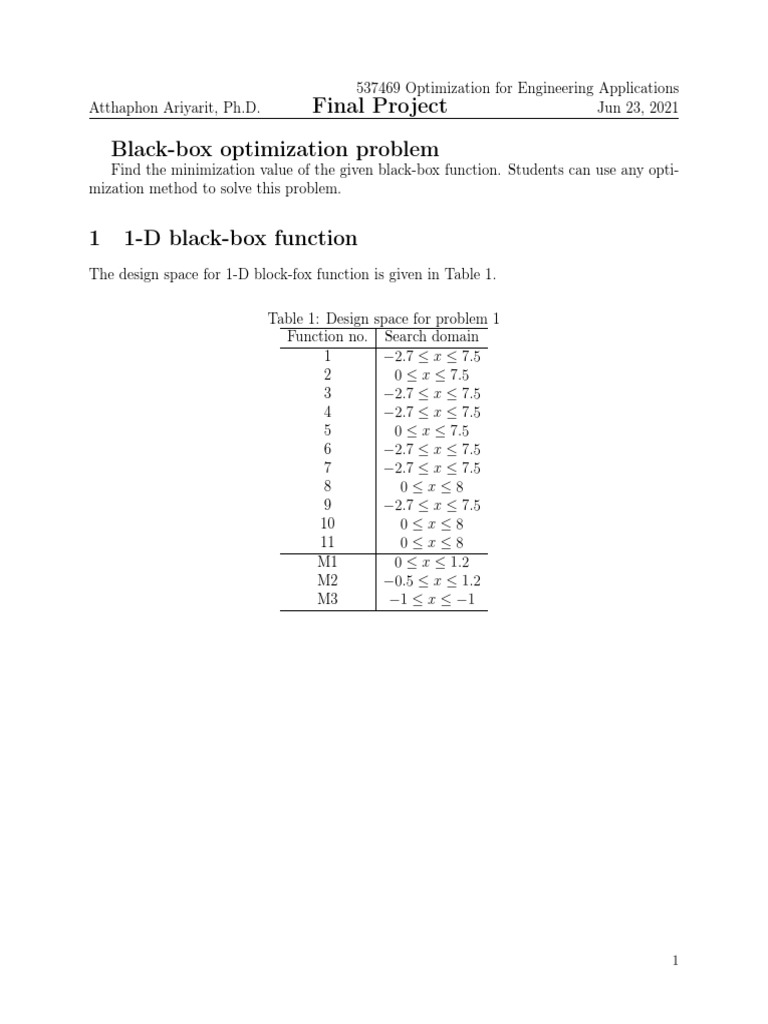 Final Project Black-Box Optimization Problem | PDF | Mathematical Optimization | Algorithms And ...