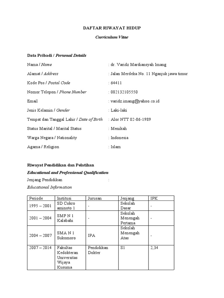 Daftar Riwayat Hidup | PDF