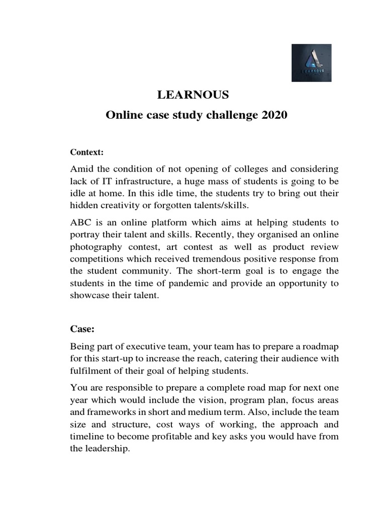 Learnous Online Case Study Challenge 2020 | PDF | Goal | Business