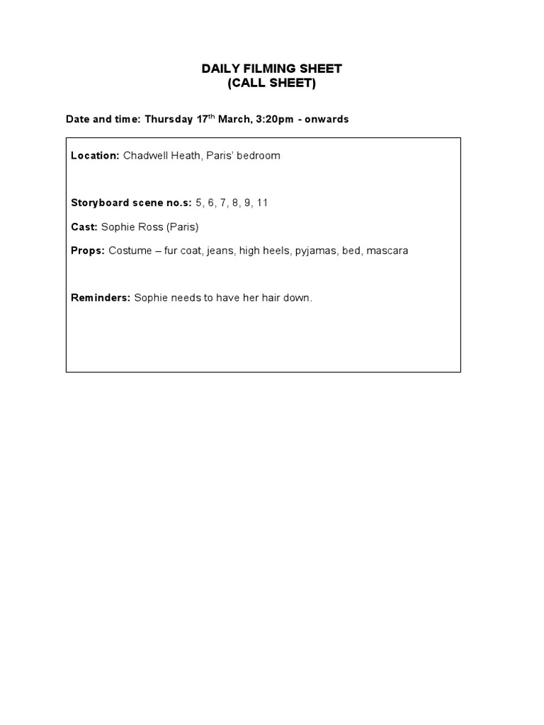Call Sheet3 | PDF | Lifestyle