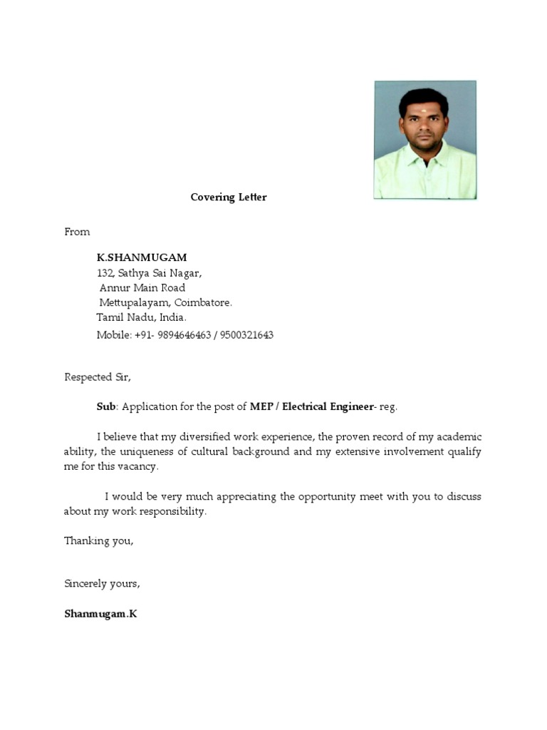 Covering Letter MEP Engineer | PDF | General Contractor | Engineer